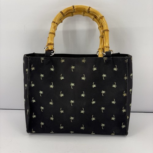 Sunny Hawaii Bamboo Handles Black Palm Trees Snap Closure Purse Handbag ...