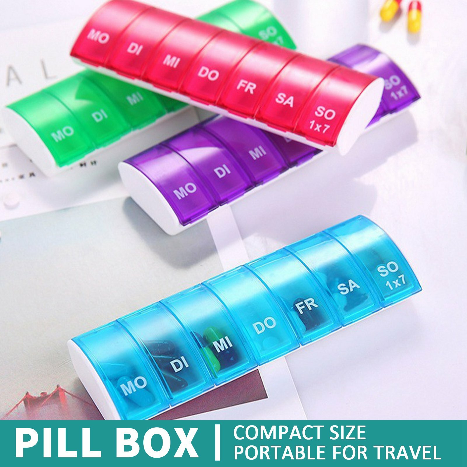 Pillenbox 7 Tage 7 Fächern Tablettendose Pillendose Medikamtendose ...