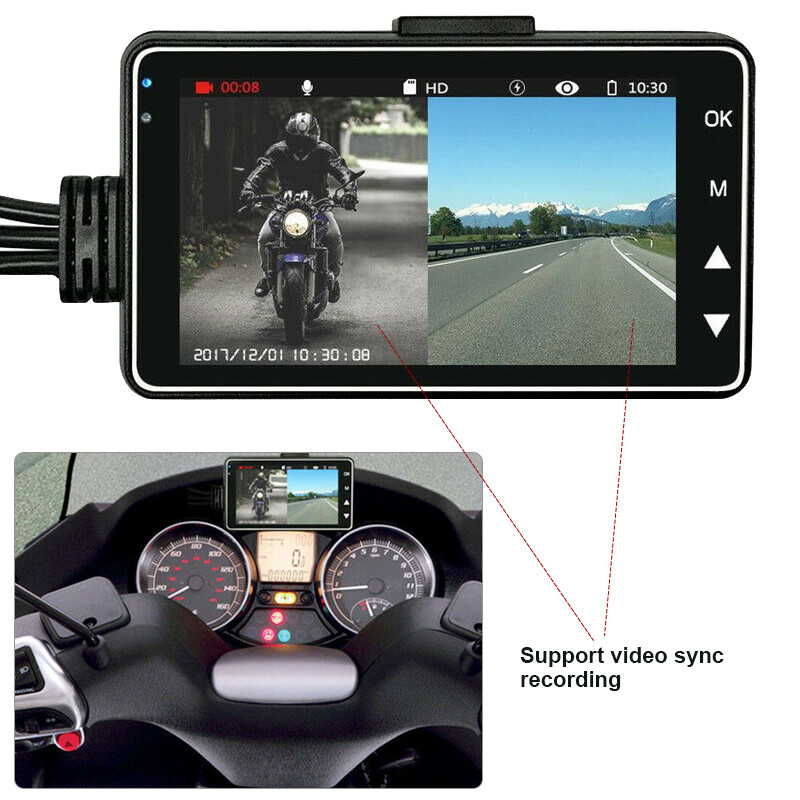 3'' Motorcycle DVR Dash Cam Driving Video Recorder Front Rear View Two ...