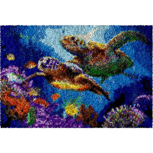 Latch hook DIY rug kit preprinted " Sea turtles" approx 102x69cm | eBay