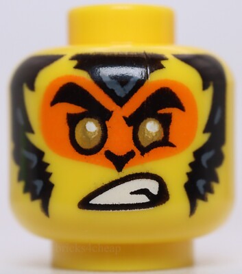 Lego Head Thick Black Eyebrows Open Mouth Scowl Orange Face Black Dark ...