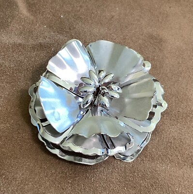 3D Silver Tone Flower Brooch Pin C112-26 | eBay
