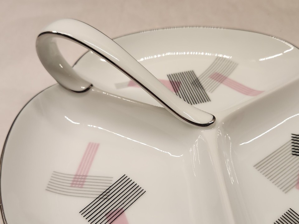 NORITAKE #1357 Tibit Divided Relief Dish Black Gray Pink Retro Design 9 ...