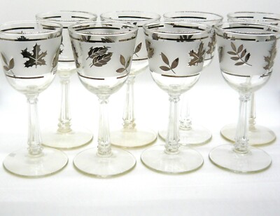 Vintage 8 Pc. Libbey Silver Foliage Leaves Small Stemware Cordial Bar ...