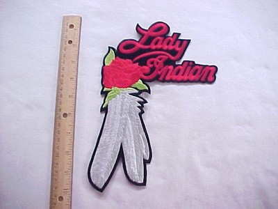 Medium 9-1/2 inch Red Lady Indian with Red Rose & Feather Patch | eBay