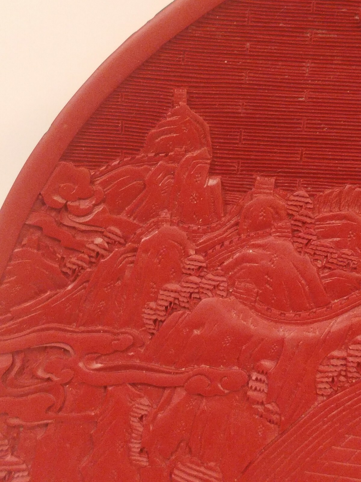 ANTIQUE Chinese Red Lacquer Texture CINNABAR Plate"GREAT CHINESE WALL ...