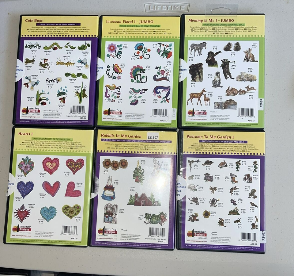 #1 - Lot of 6 Amazing Designs Machine Embroidery Designs CDs Cute | eBay