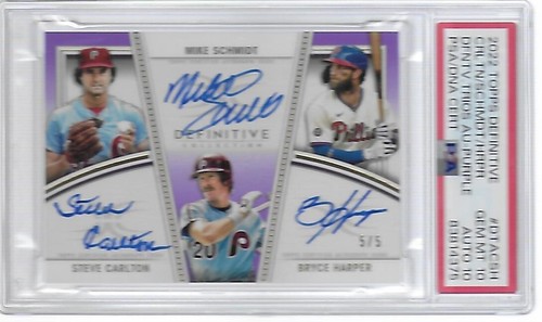 2022 Topps Definitive Trios Auto Purple-Harper, Schmidt,Carlton /5 PSA ...