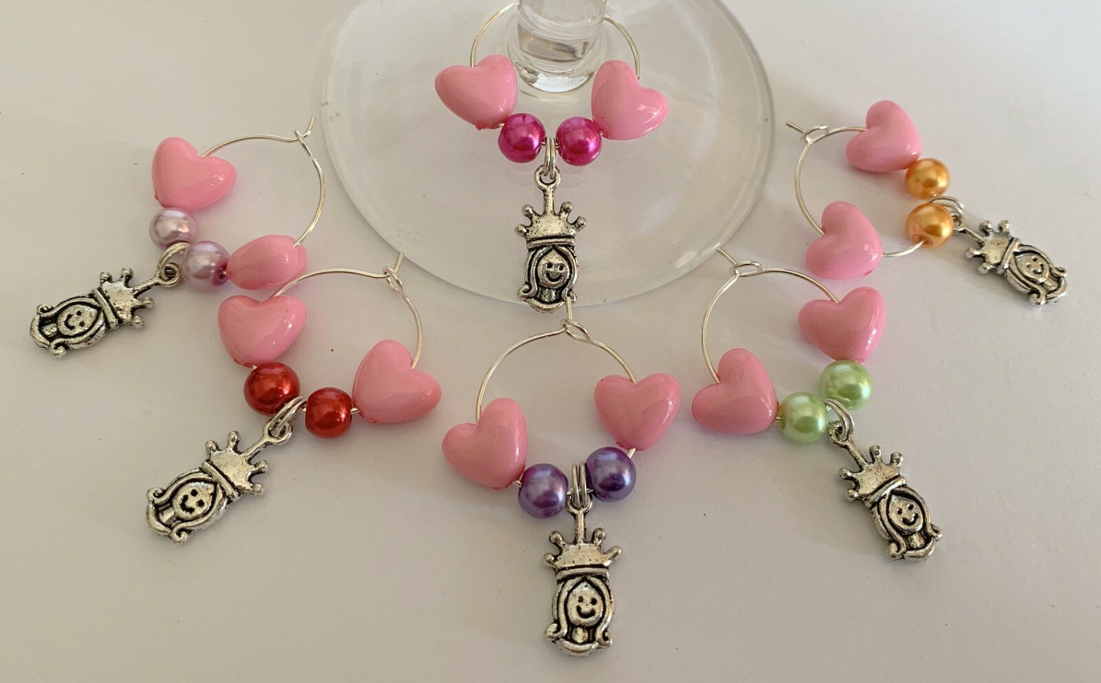 6 X WINE GLASS RINGS CHARMS WITH GORGEOUS SILVER PLATED PRINCESS ...