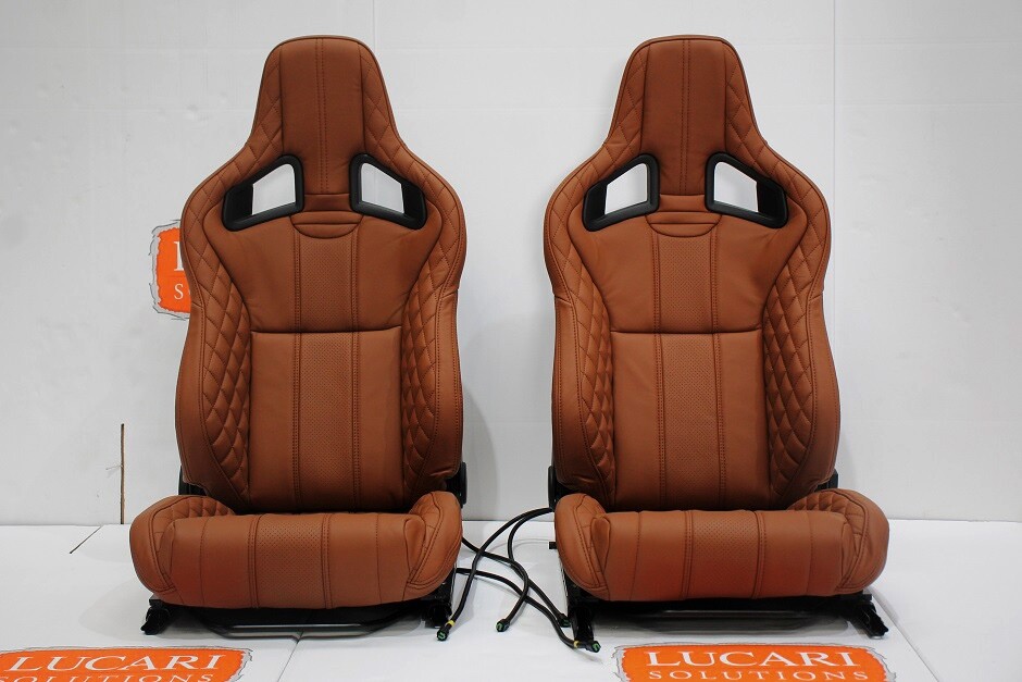 Tan leather Recaro CS pair of front seats Tip up bases fit Land Rover ...