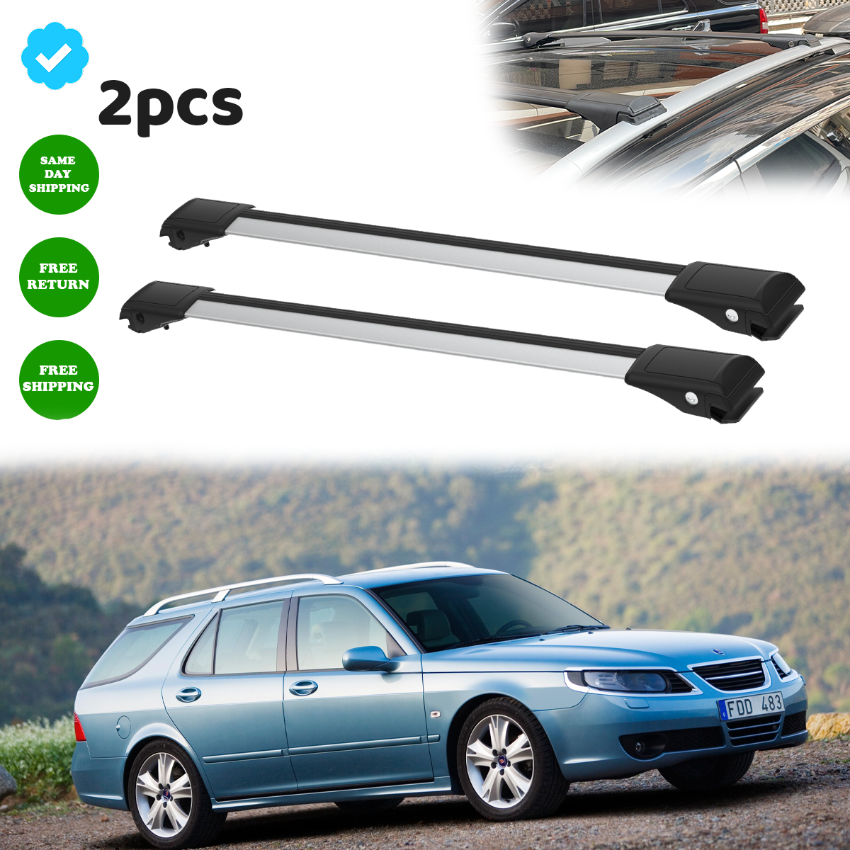 Fit Saab 9-3 EstateWagon 2005-2011 Roof Rack Cross Bars Silver Set ...