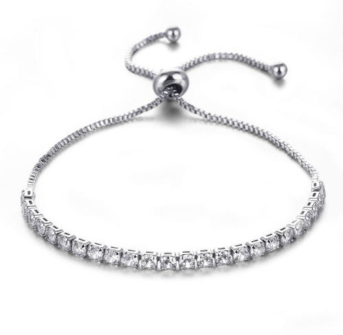 Wholesale 18K White Gold Filld Clear Round CZ Crystal String Bracelet ...