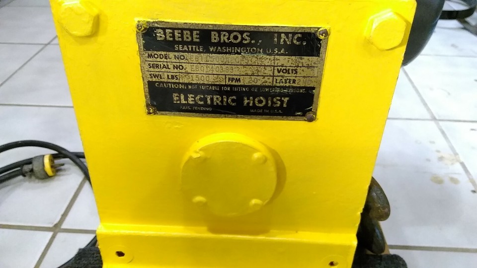 Beebe Bros 3000 LBS 2 HP Pull Winch Hoist Relays Pendant #12 AWG, 100 ...