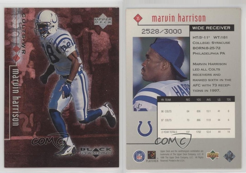 1998 Black Diamond Rookie Edition Double 2528/3000 Marvin Harrison #35 ...