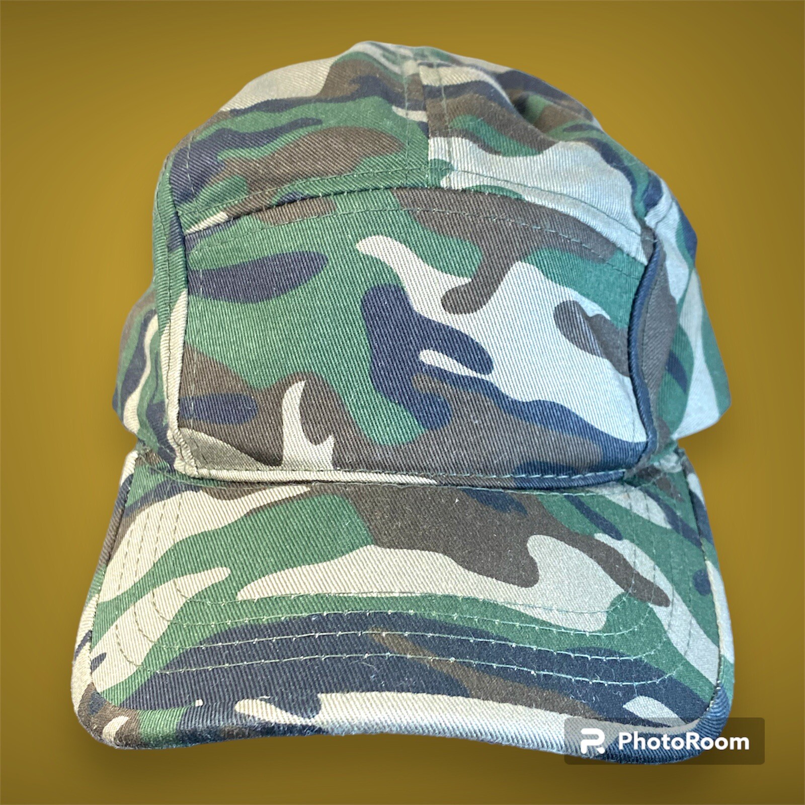 K&B Dark Green Camo Cap Hat Short Bill Vented Leather Strap Adjustable ...