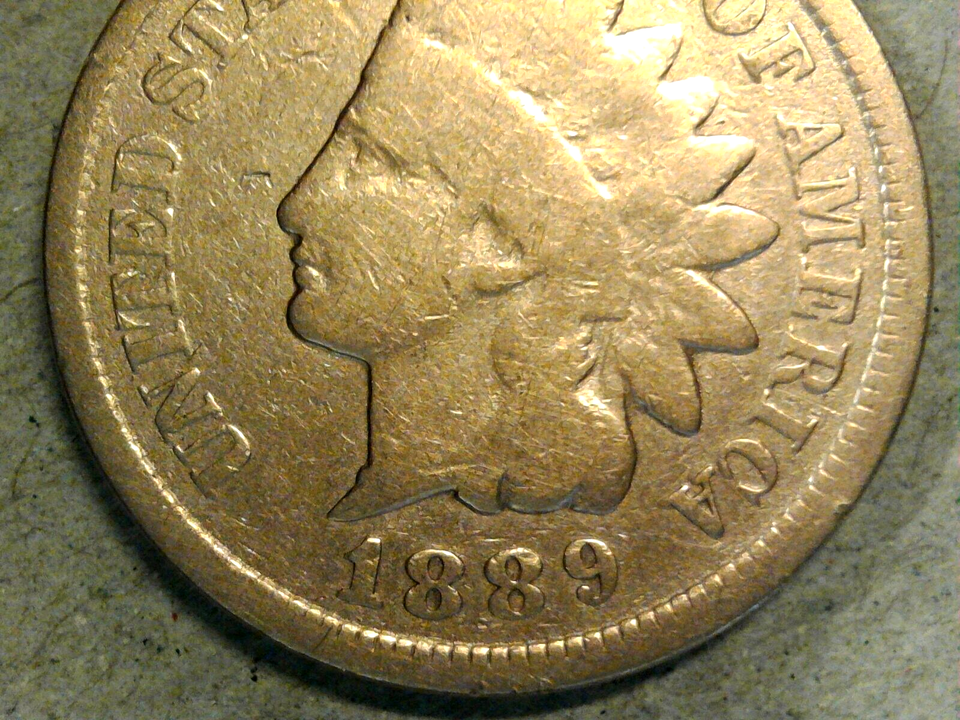 1889 American Indian Head Cent Circulated Brown Philadelphia Mint Penny ...