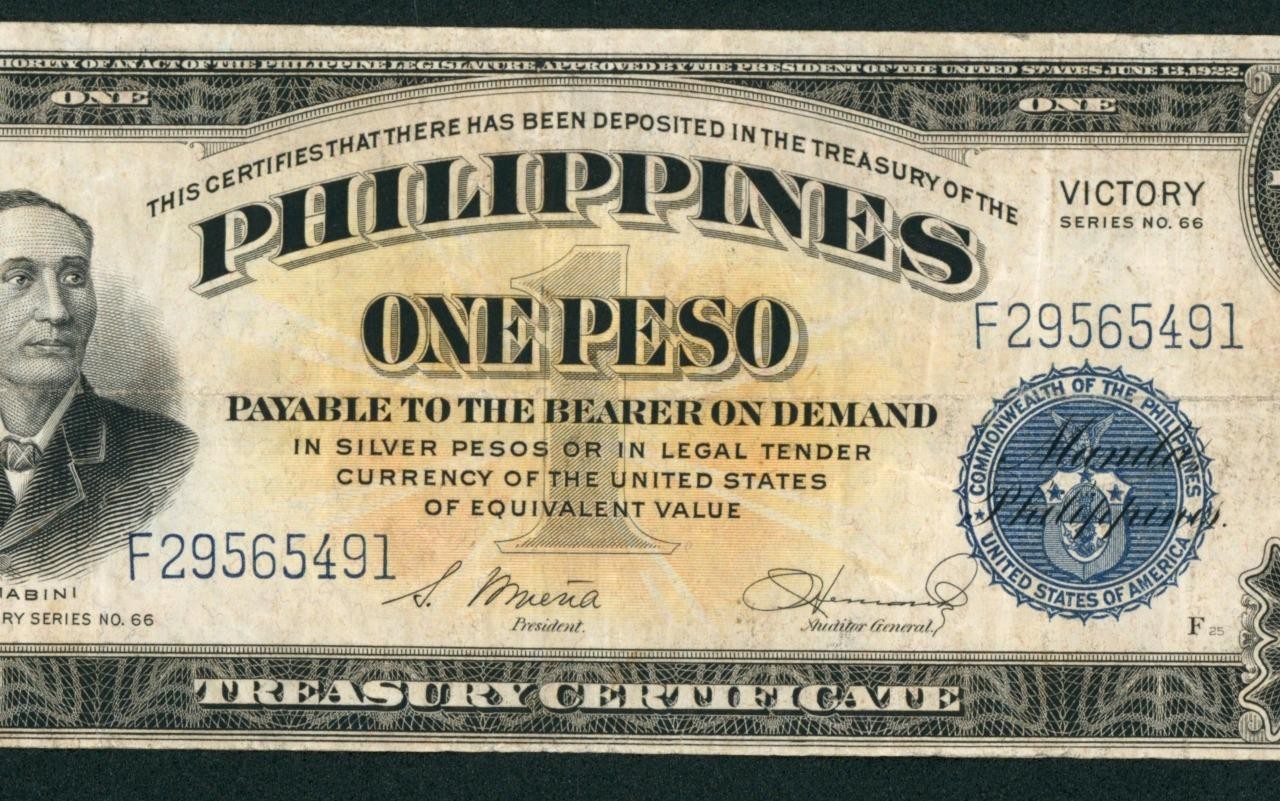 1 Peso 1944 Philippines Peso Victory Series 66 Treasury Certificate ...
