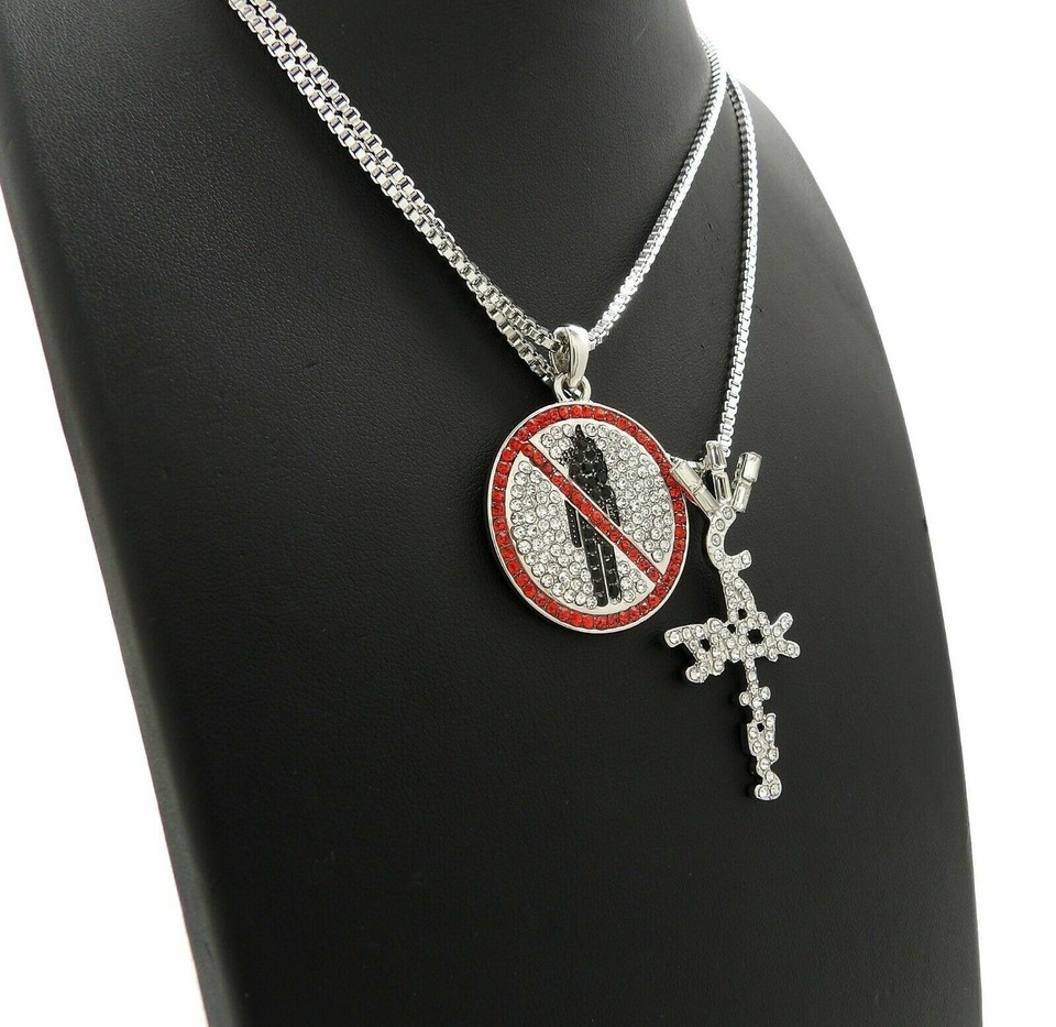 HIP HOP ICED TRAVIS SCOTT CACTUS JACK CROSS & 24" BOX CHAIN NECKLACE ...