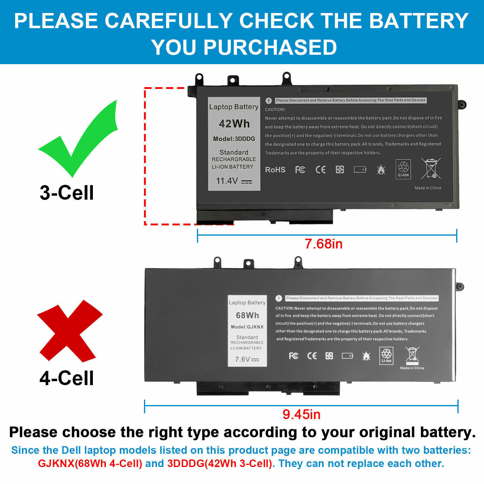 3DDDG Battery For Dell Latitude E5280 E5480 E5580 5290 5590 Precision ...