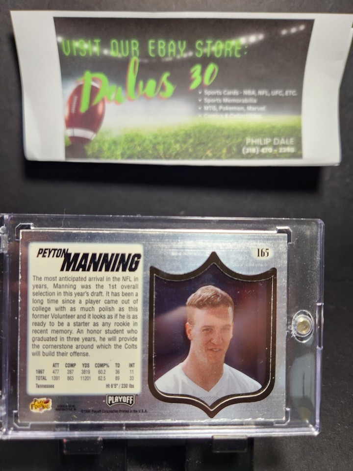 1998 Playoff Absolute SSD '98 Draft Pick PEYTON MANNING Rookie RC #165 ...