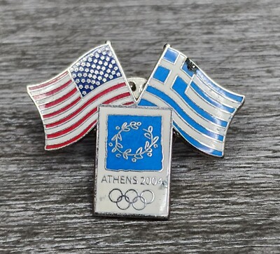 2004 Athens Olympic Games Lapel Pin Limited Edition VHTF Both Flags ...