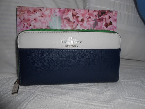 Kate Spade Staci Colorblock Medium Slim Bifold Wallet -Blue/white mint ...