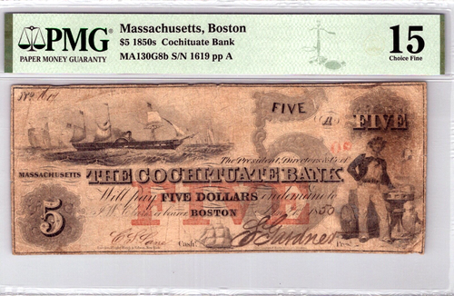 Massachusetts, Boston $5 1850's Obsolete Currency PMG 15 Choice Fine | eBay