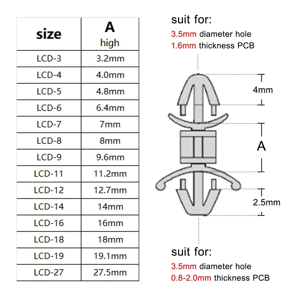 50pc Nylon Plastic Standoff Spacer Rivet Push In Fixed Support PCB ...