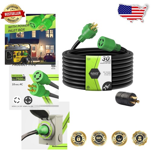 30 Amp Generator Extension Cord, 75 ft with NEMA L14-30P for Safety ...