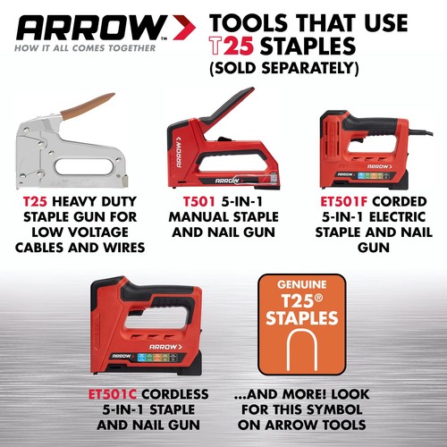 Arrow Heavy Duty T25 Round Crown Staples for Cable and Low Voltage ...