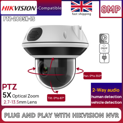 HIKVISION Compatible 4K 8MP PTZ 5X Optical Zoom CCTV Security Dome IP ...
