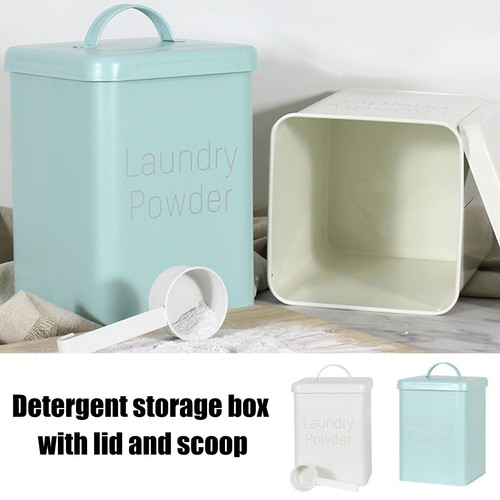 Detergent Storage Box Metal Laundry Powder Bin with Handle and Lid ...