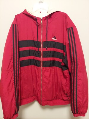 Vintage 90s ADIDAS Moby Red & Black Men's L Jacket w/Hood Quilted ...