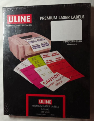 Uline Premium Laser Labels, S-19643 3x2" White, 1000 labels-10 labels ...