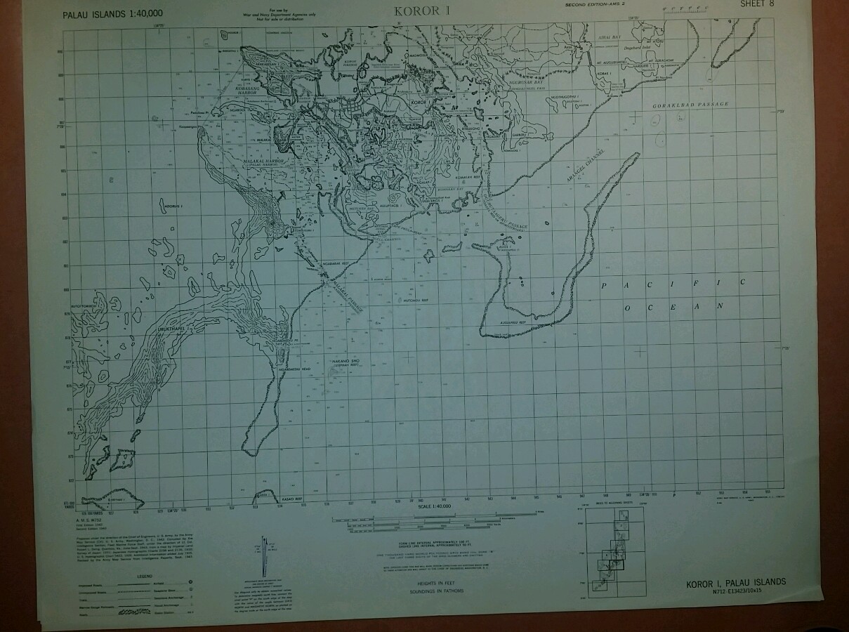 1944 US Army Map Palau Islands 1:40,000 AMS W752 Angaur Peleliu | eBay