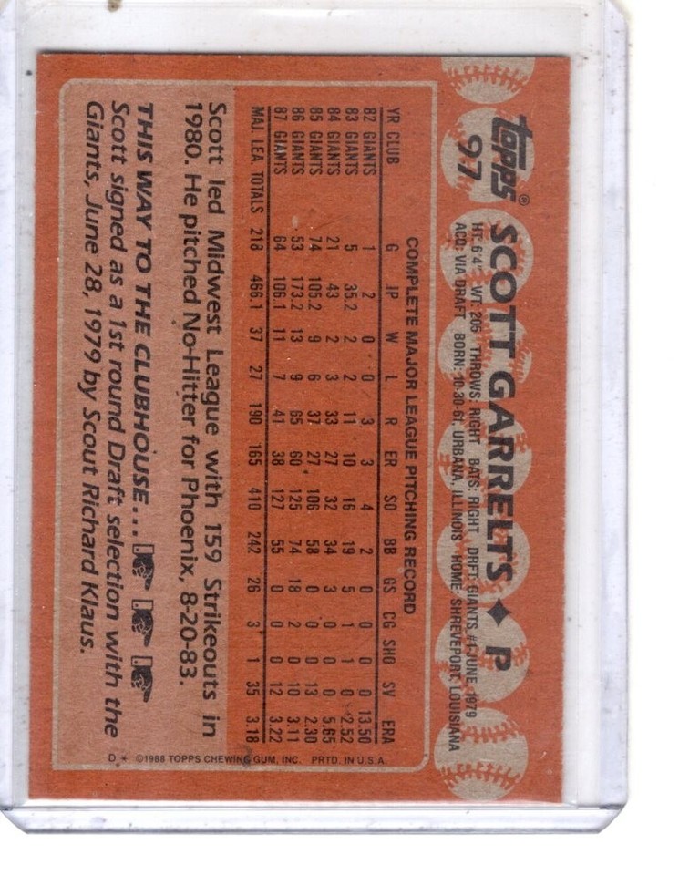 1988 Topps - #97 Scott Garrelts San Francisco Giants baseball card | eBay