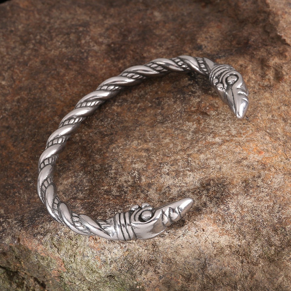 Stainless Steel Mens Norse Viking Raven Head Cuff Bangle Bracelet Arm ...