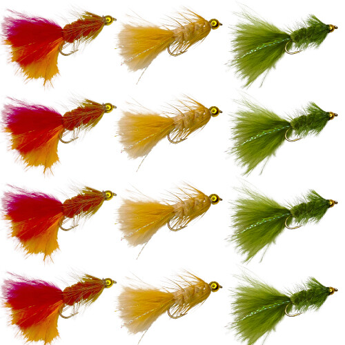 12 Pc Woolly Bugger – Fire Tiger, Lt Tan, Olive - Fly Fishing Flies ...