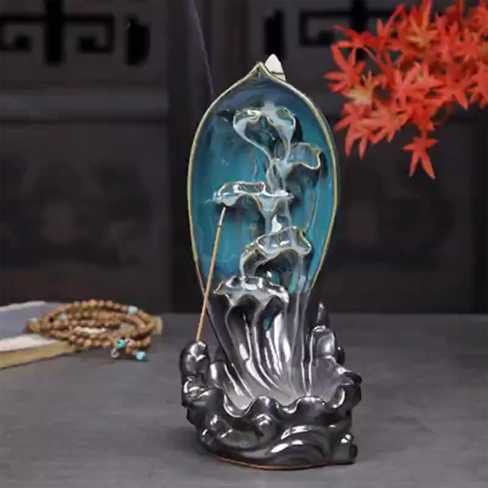 Backflow Incense Burner Holder 60 Cones 20 Stick Tongs Table Mat Smoke ...