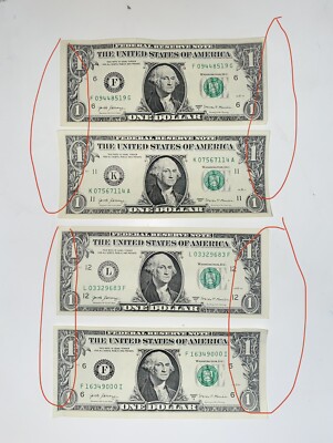 One Dollar,Error Note :Off Center Cut , Set Of 4 Total Note | eBay