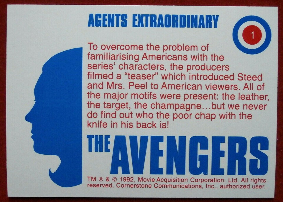 THE AVENGERS - Card #001 - AGENTS EXTRAORDINARY - Diana Rigg ...