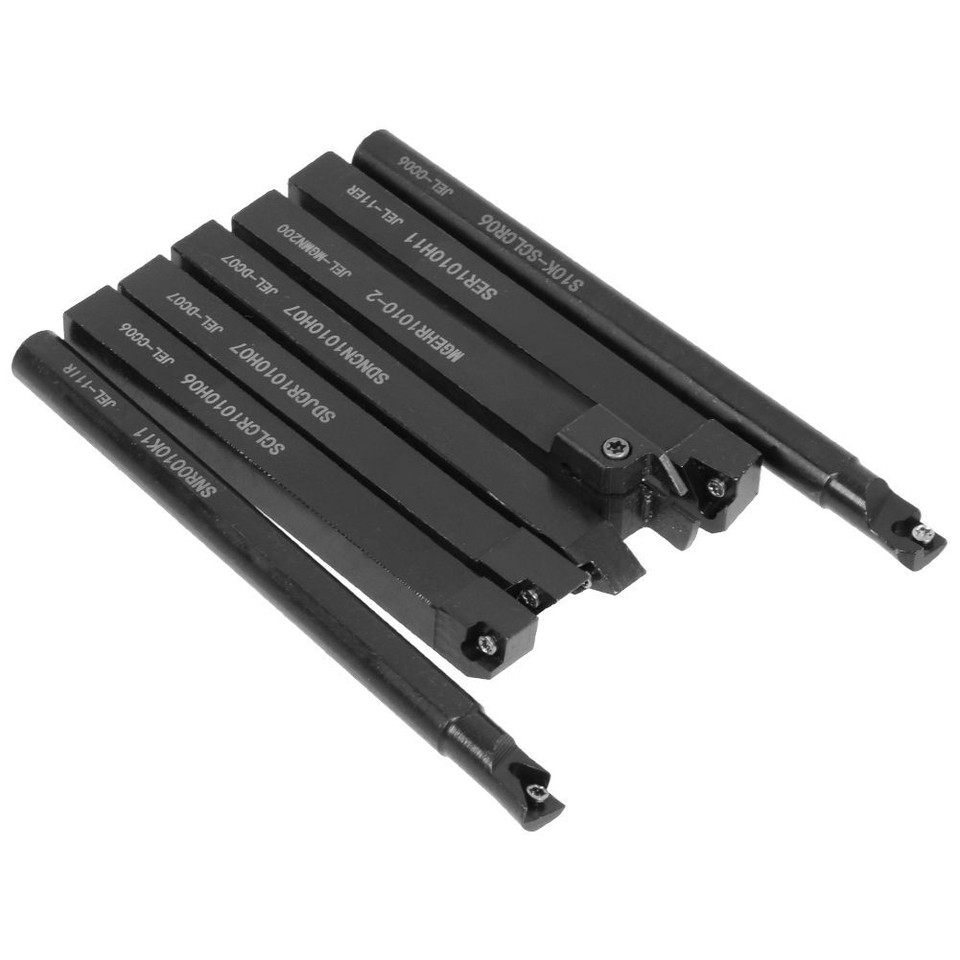 7Pcs 10mm Shank Lathe Turning Tool Holder Boring Bar + Carbide Insert ...