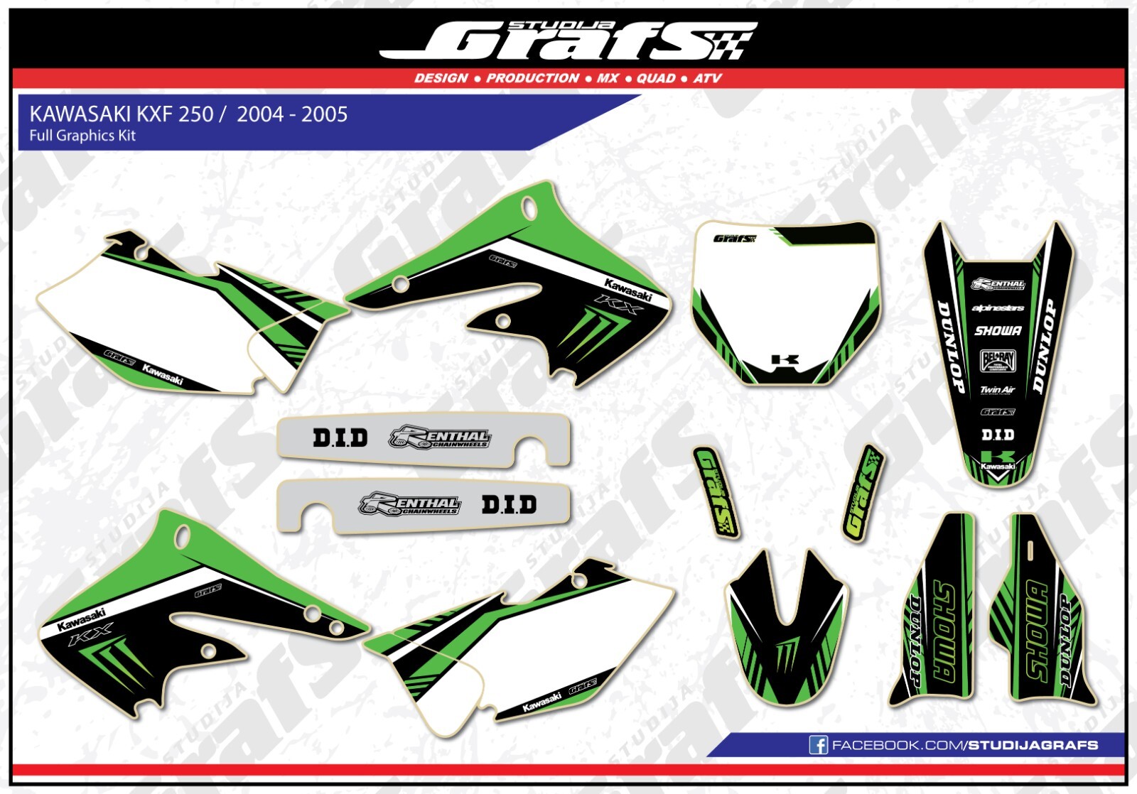 KAWASAKI Complete Graphics KX F KLX 65 85 110 112 125 140 150 230 250 ...