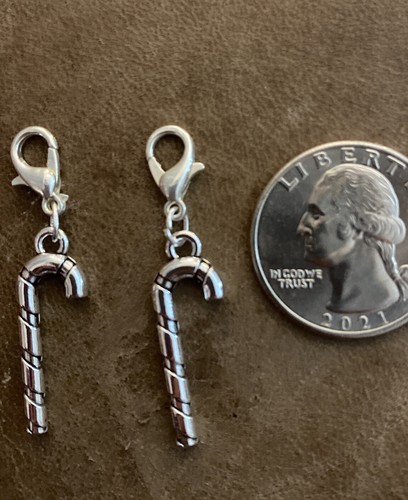 2 Silver Candy Cane Charms with Lobster Claws Attachments | eBay