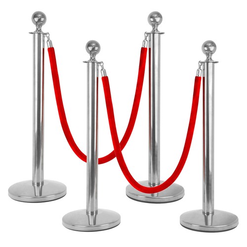 Silver Red Barrier Posts Crowd Control Stanchion Velvet Ropes Stand ...
