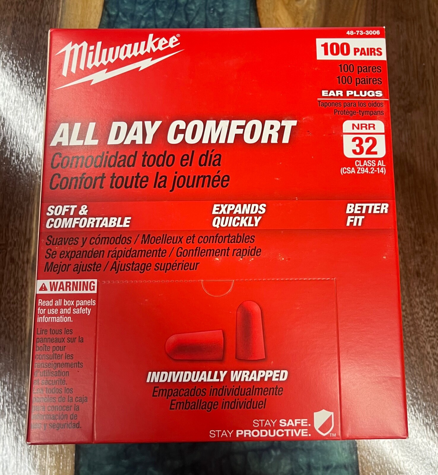 Milwaukee All Day Comfort Ear Plugs - Individually Wrapped (Box of 100 ...