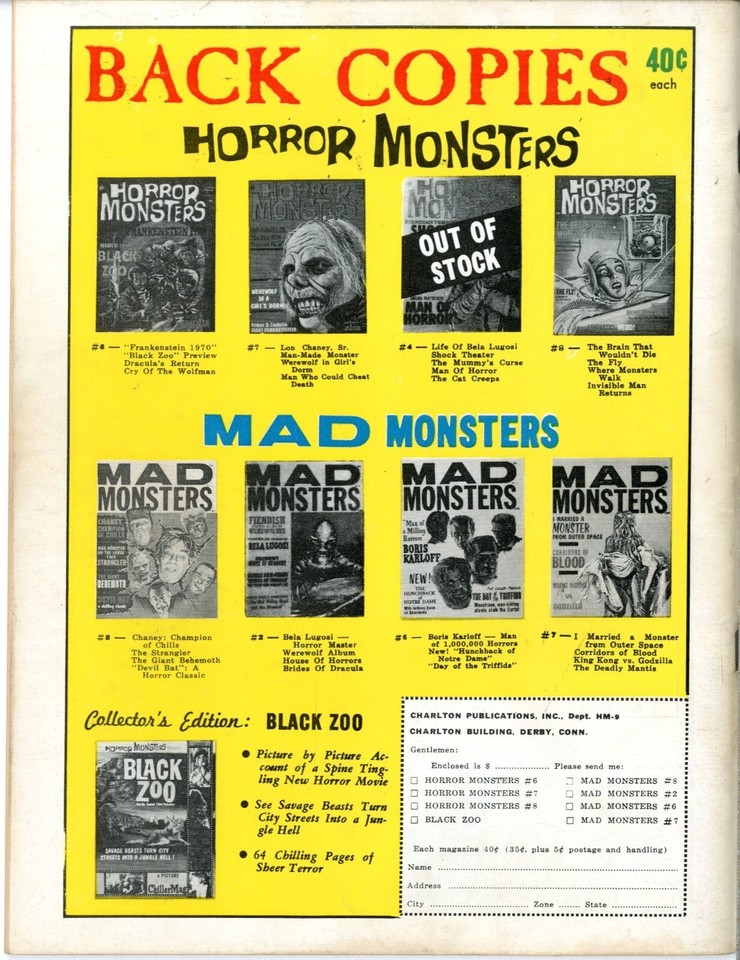 Horror Monsters Magazine # 9 VERY FINE- September 1964 See photos | eBay