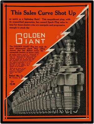 1916 Benford Golden Giant Spark Plugs New Metal Sign: Mt. Vernon, New ...