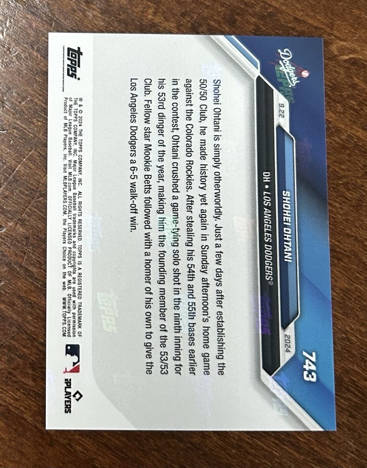 Shohei Ohtani 2024 MLB TOPPS NOW Card 743 Only Player with 53 / 53 Club ...