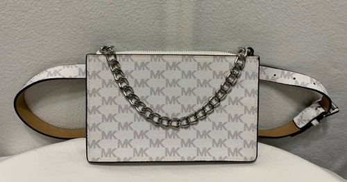Michael Kors Signature Logo Pull Chain Belt Bag Sz Med White Gray ...